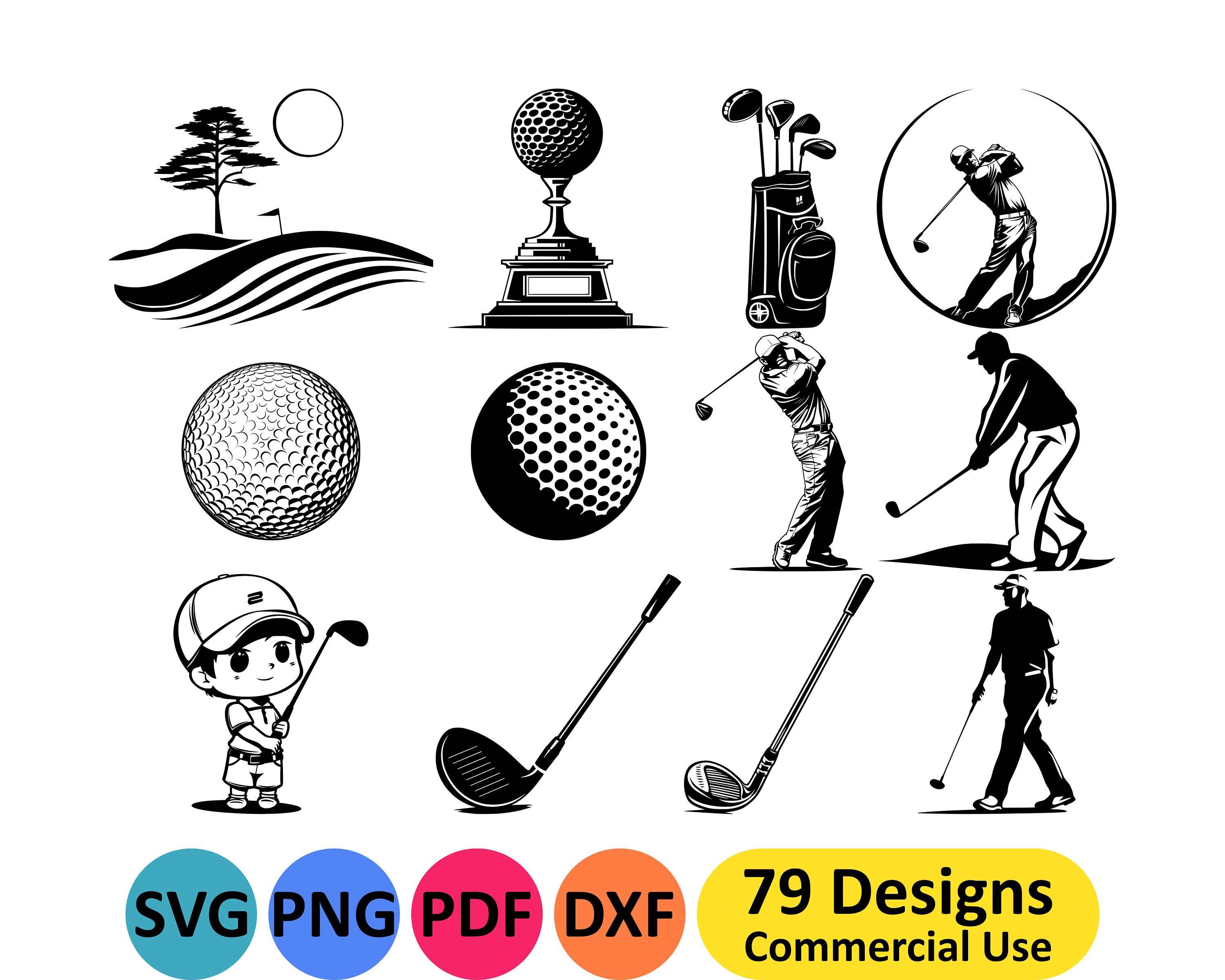 Golf SVG Bundle, 79 Golfer Golfing Digital Download Files, Clubs Balls ...