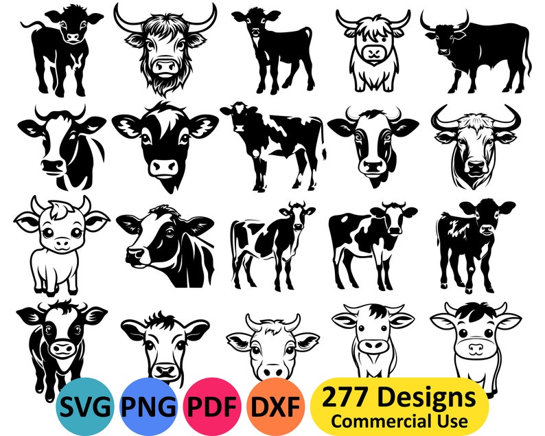 Cow SVG Bundle 277 Different Designs of Cows Including Highland Cow SVG ...
