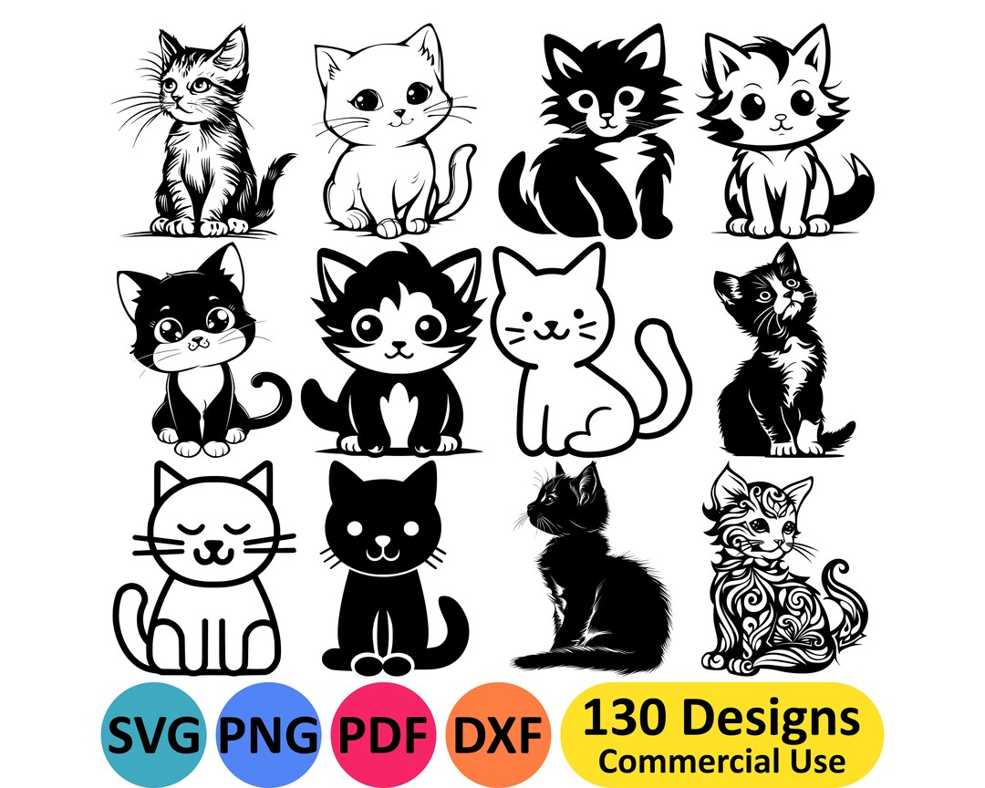 Kitten SVG Cat PNG Bundle, Commercial Use Digital Images for Animal ...
