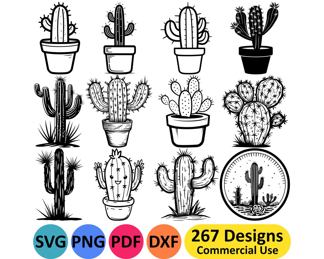 Cactus SVG Bundle Plant PNG Digital Download Files, Basic Vector ...