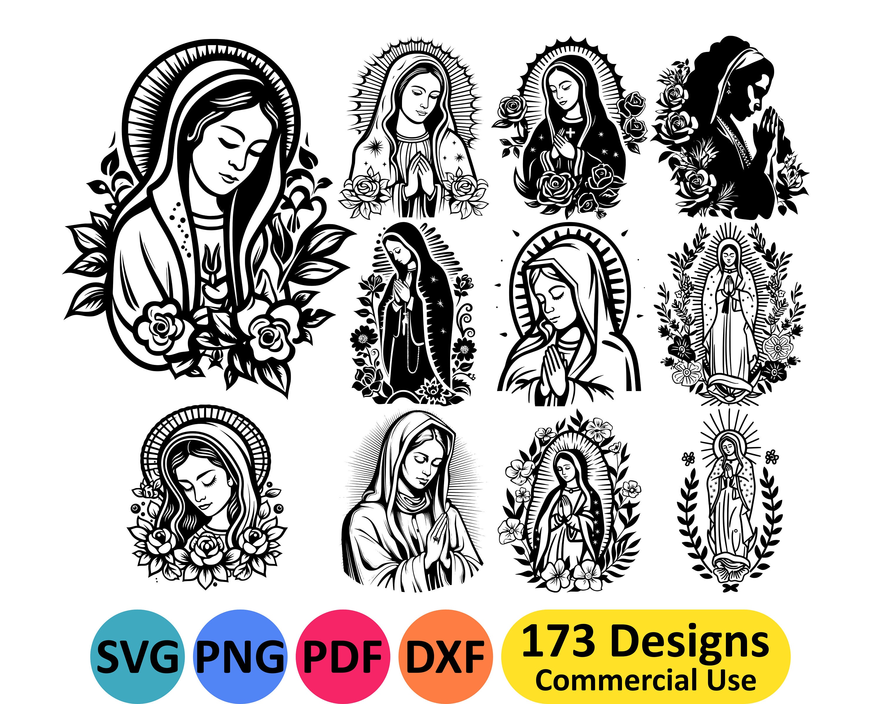 Virgin Mary SVG Bundle - 173 Different Mother of Jesus SVG Files for ...