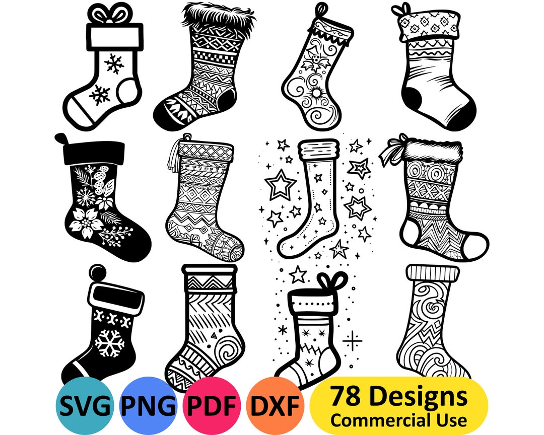 Christmas Stocking SVG Xmas Sock PNG, Christmas Decoration Clipart for ...
