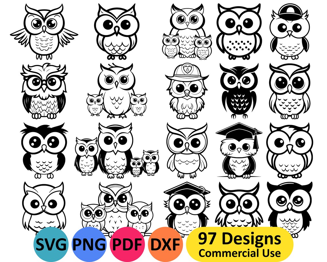 Owl SVG Bundle 97 Different Designs of Cute Owls Including Baby Owls - Etsy
