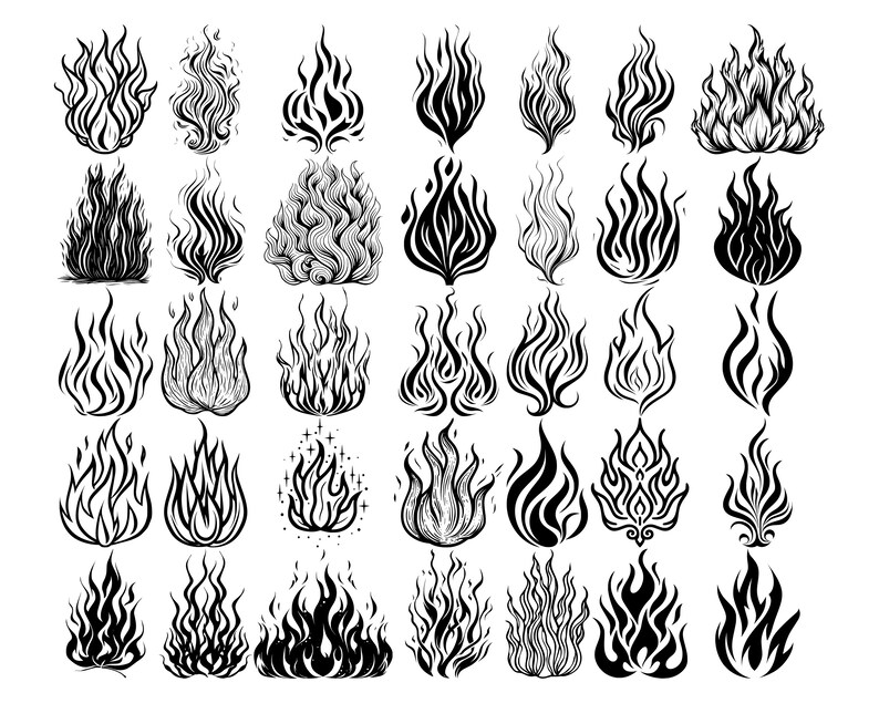 Flames SVG Fire PNG Digital Artwork for Download, Printable PDF Flame ...