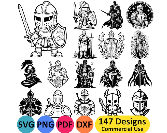 Medieval Crests SVG Pack: Dragons & Knights Designs Cutting for Cricut ...