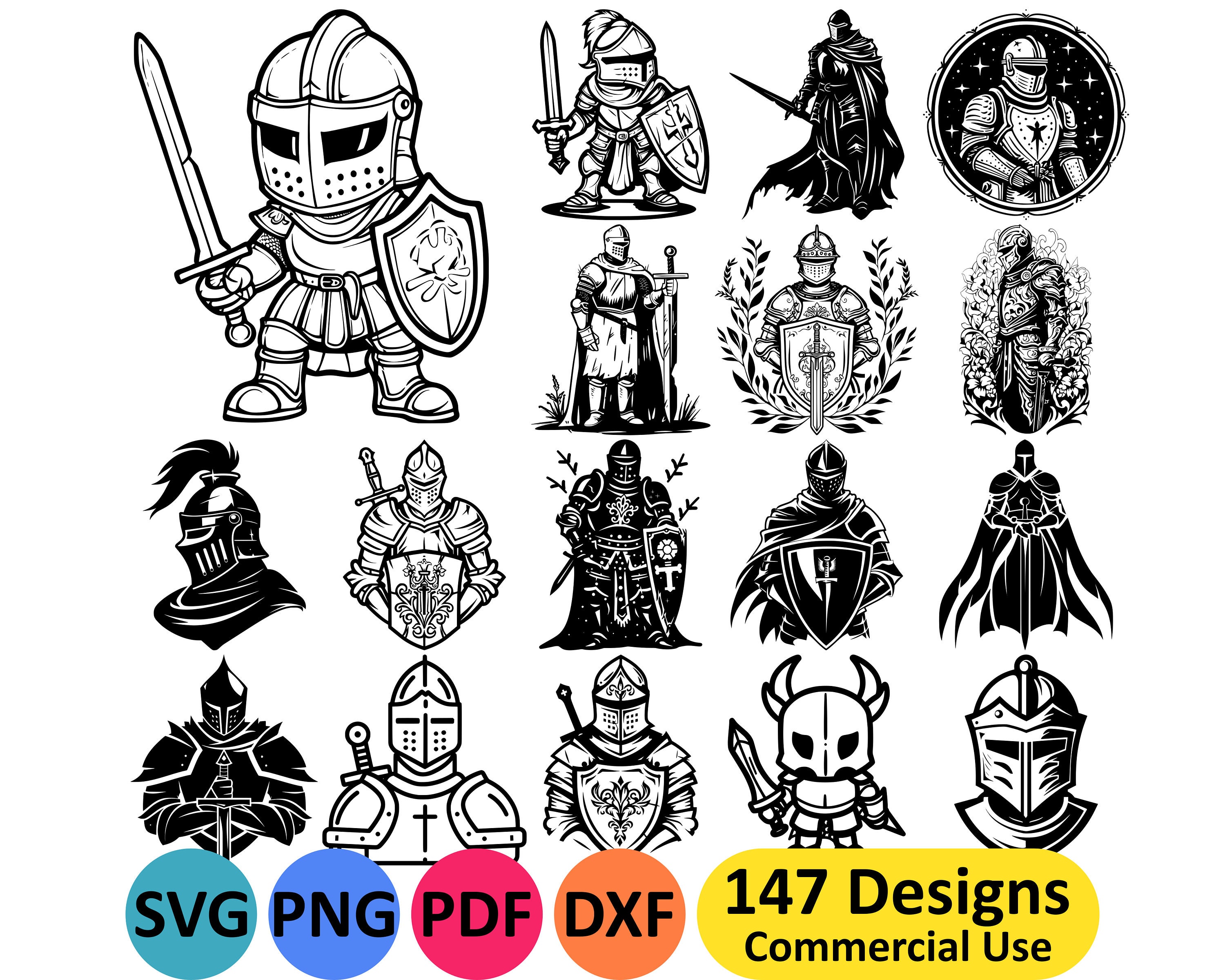 Knight SVG Bundle Medieval Knights Clipart Png Files for Download ...
