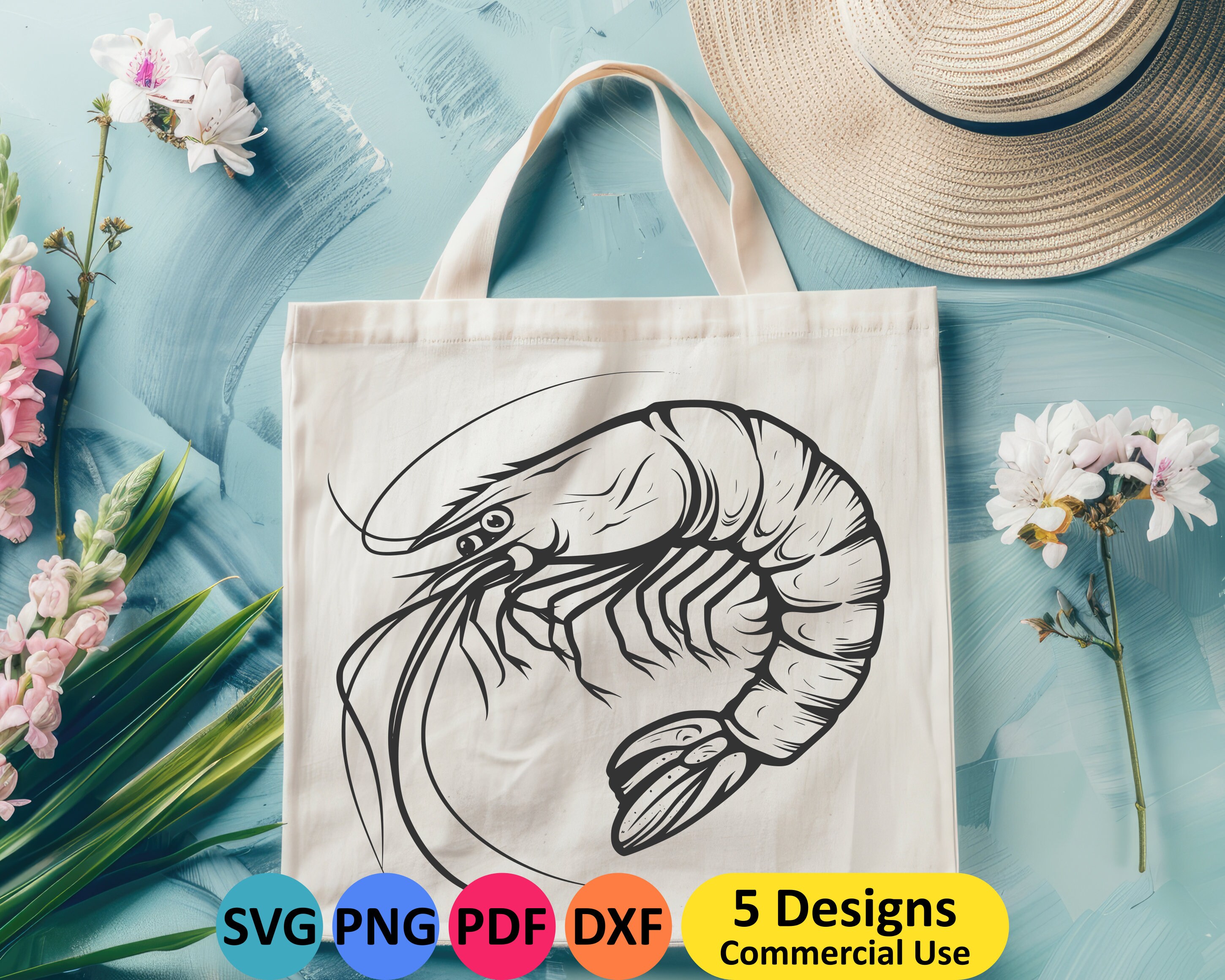 Shrimp SVG Prawn PNG Seafood Template for Digital Download, Printable ...
