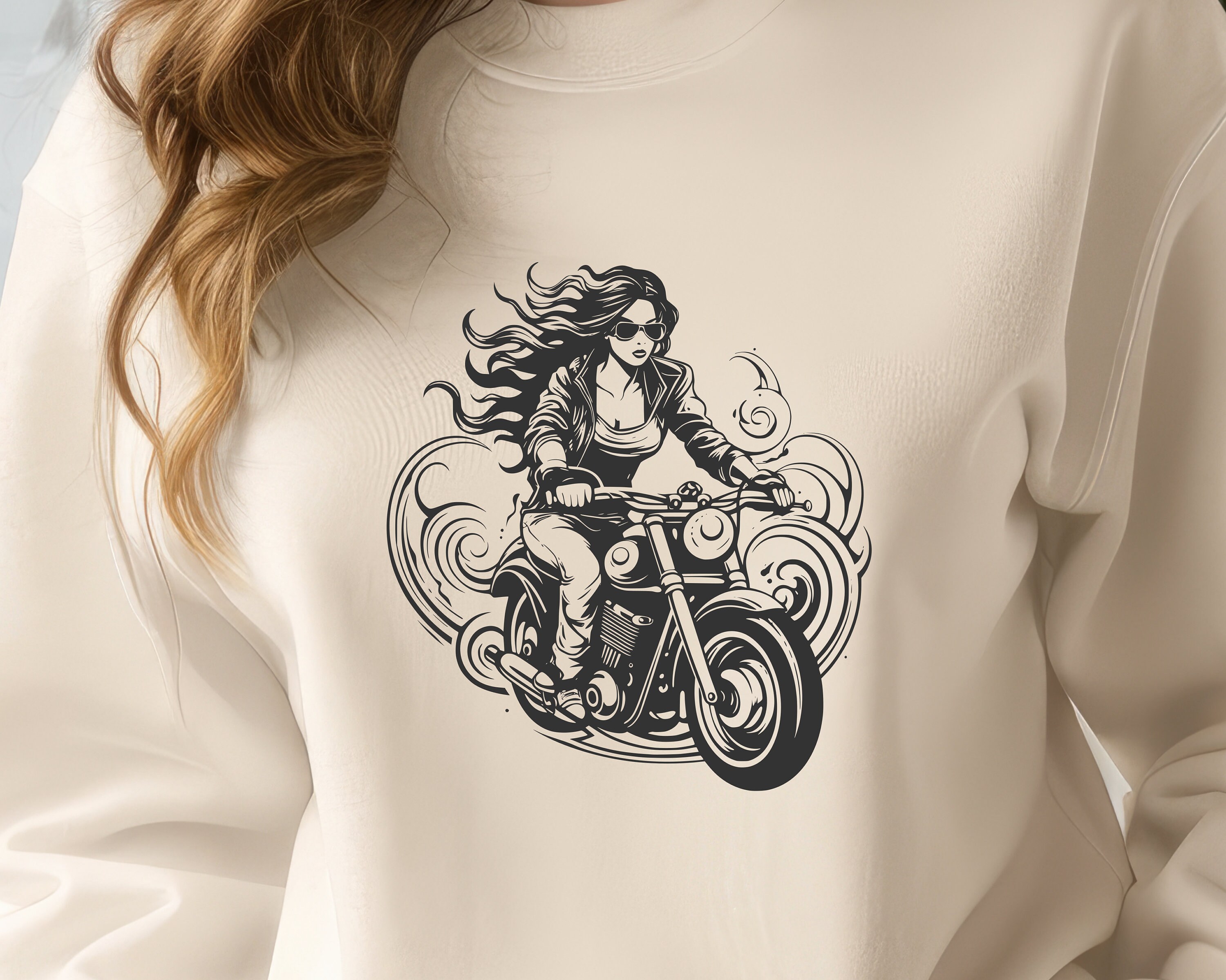 Vintage Woman Biker SVG, Motorcycle Design With Lady, T Shirt Artwork ...