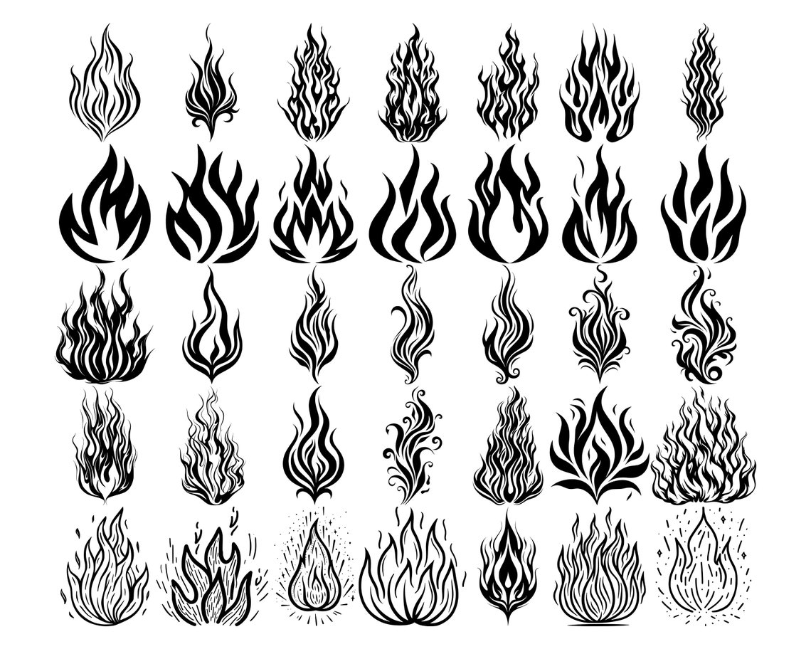 Flames SVG Fire PNG Digital Artwork for Download, Printable PDF Flame ...
