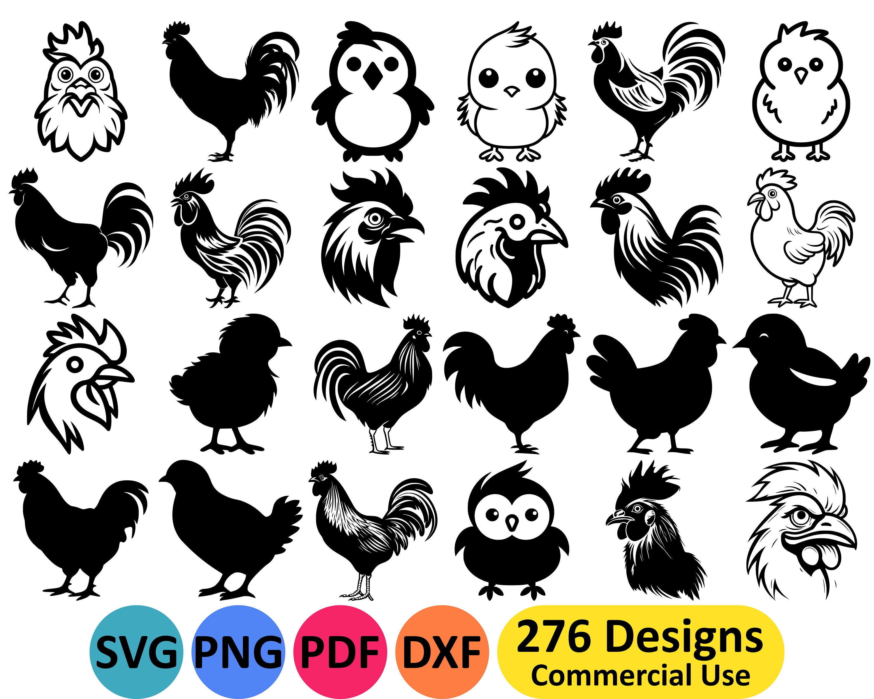 Chicken SVG Bundle 276 Different Designs of Chickens, Chicks, Hens and ...