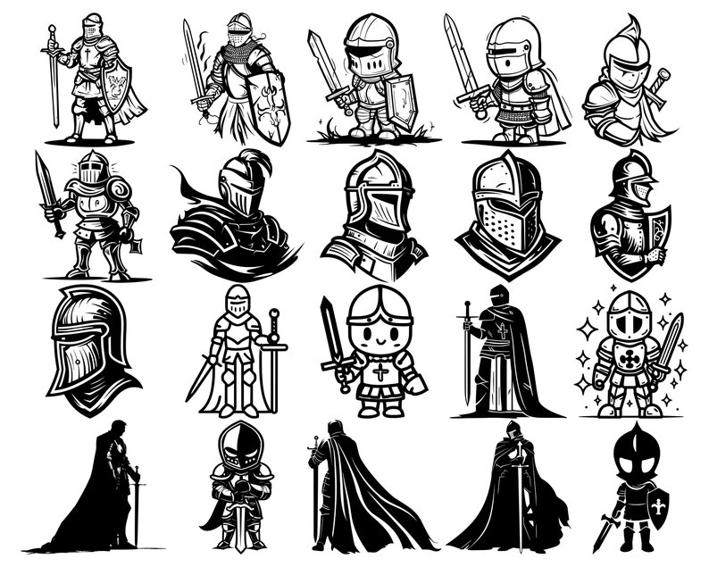 Knight SVG Bundle Medieval Knights Clipart Png Files for Download ...