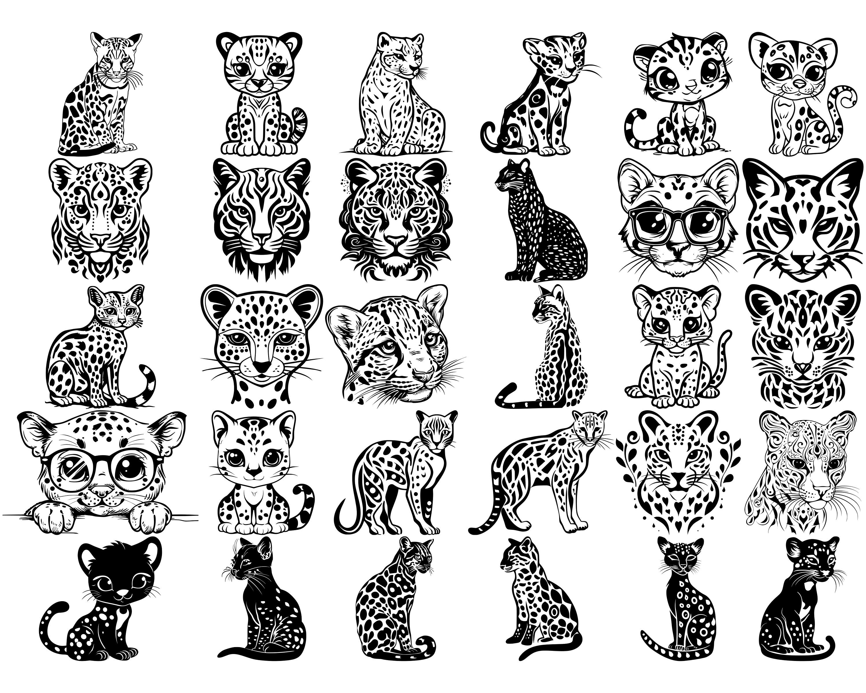 Ocelot SVG Bundle Wild Cat PNG, Cute Kitten Drawing, Printable Vector ...