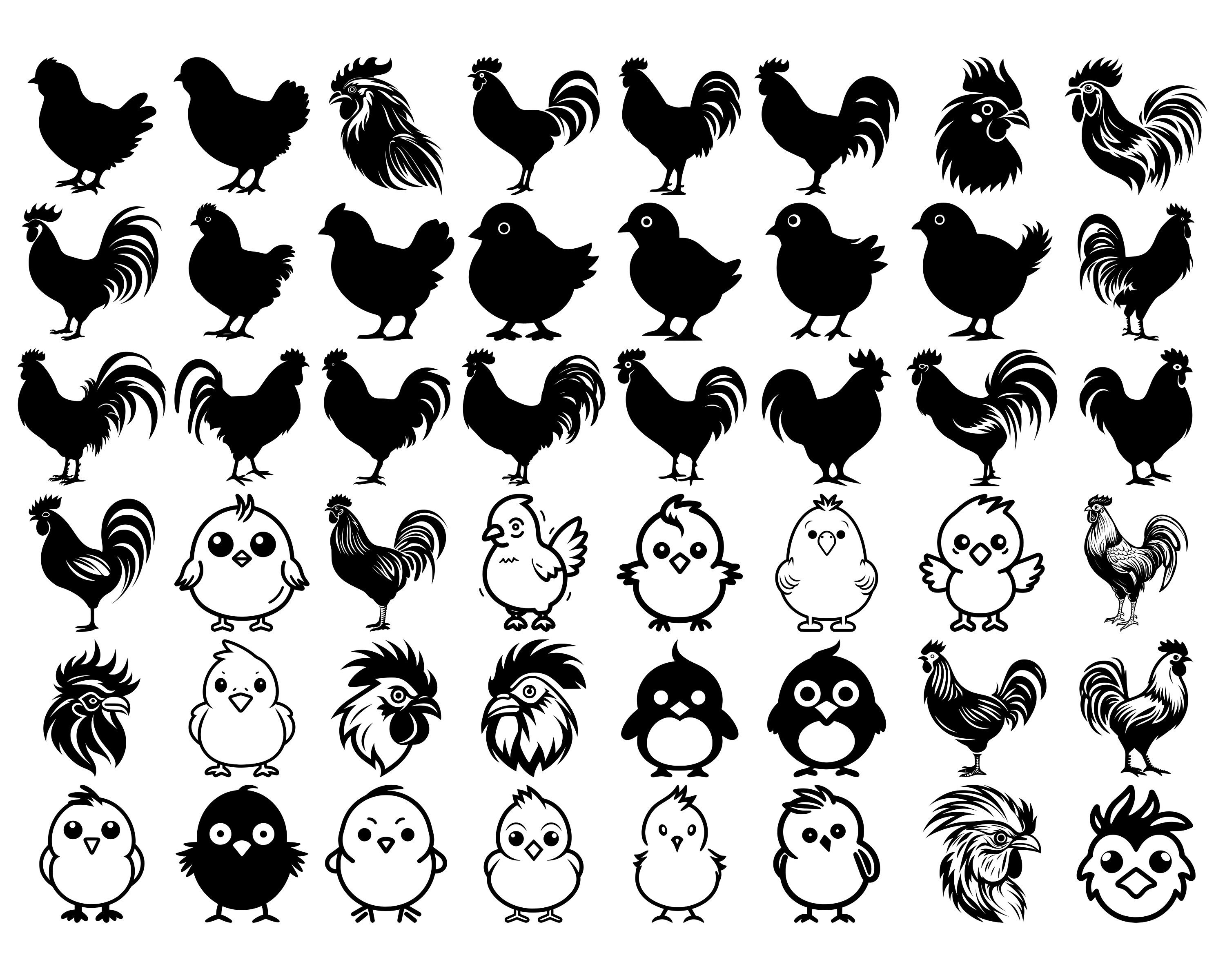 Chicken SVG Bundle - 276 Different Designs of Chickens, Chicks, Hens ...