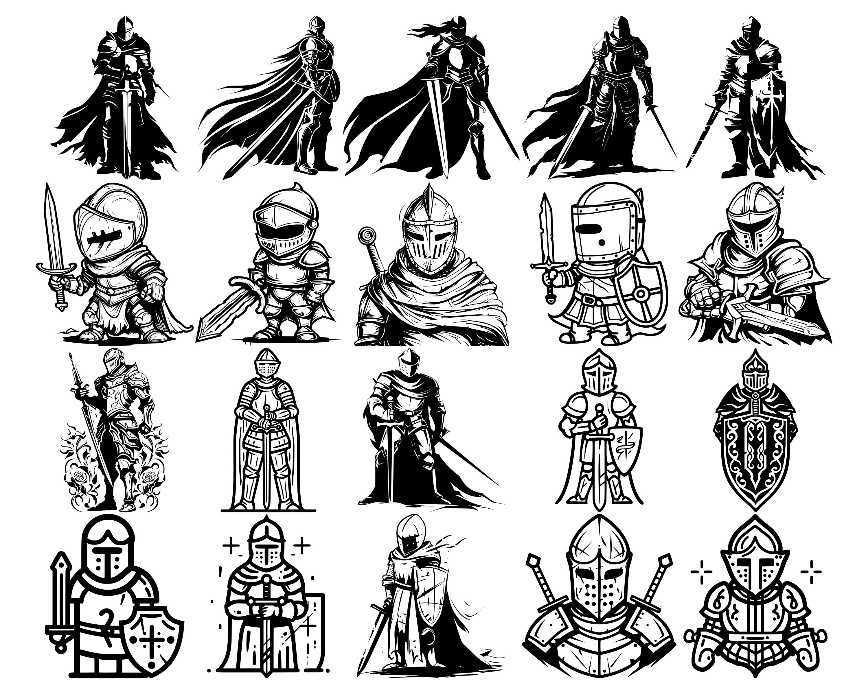 Knight SVG Bundle Medieval Knights Clipart Png Files for Download ...