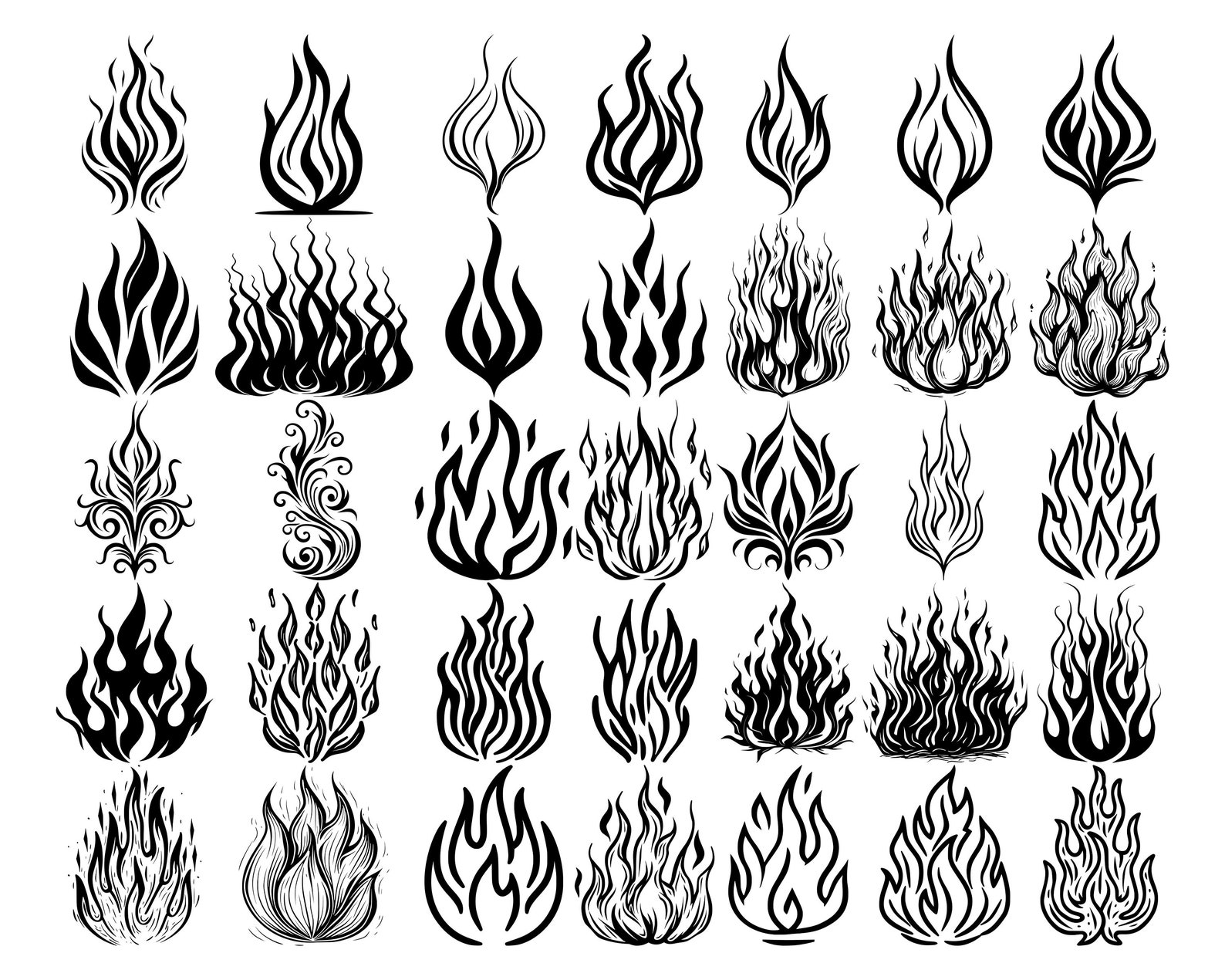 Flames SVG Fire PNG Digital Artwork for Download, Printable PDF Flame ...