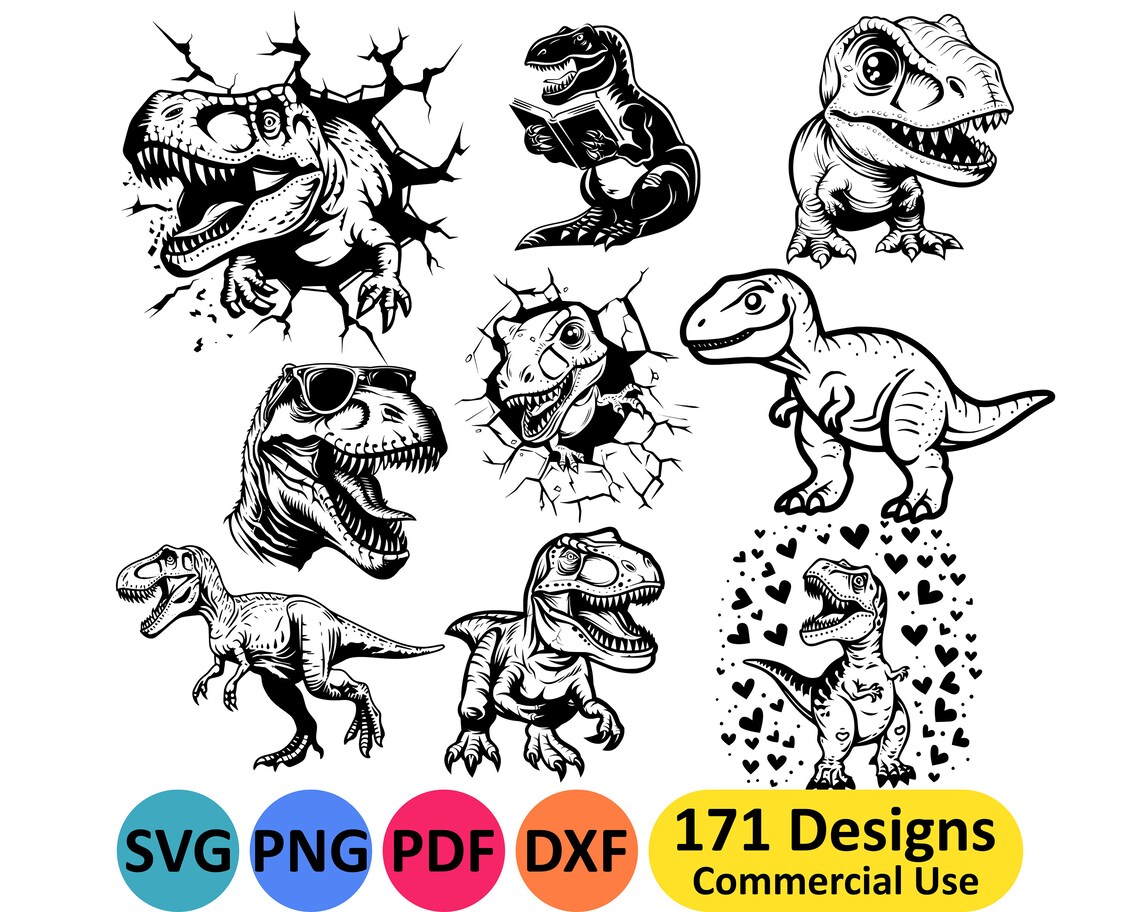 T Rex SVG Dinosaur Bundle Trex PNG Clipart, Dino Clip Art Digital ...