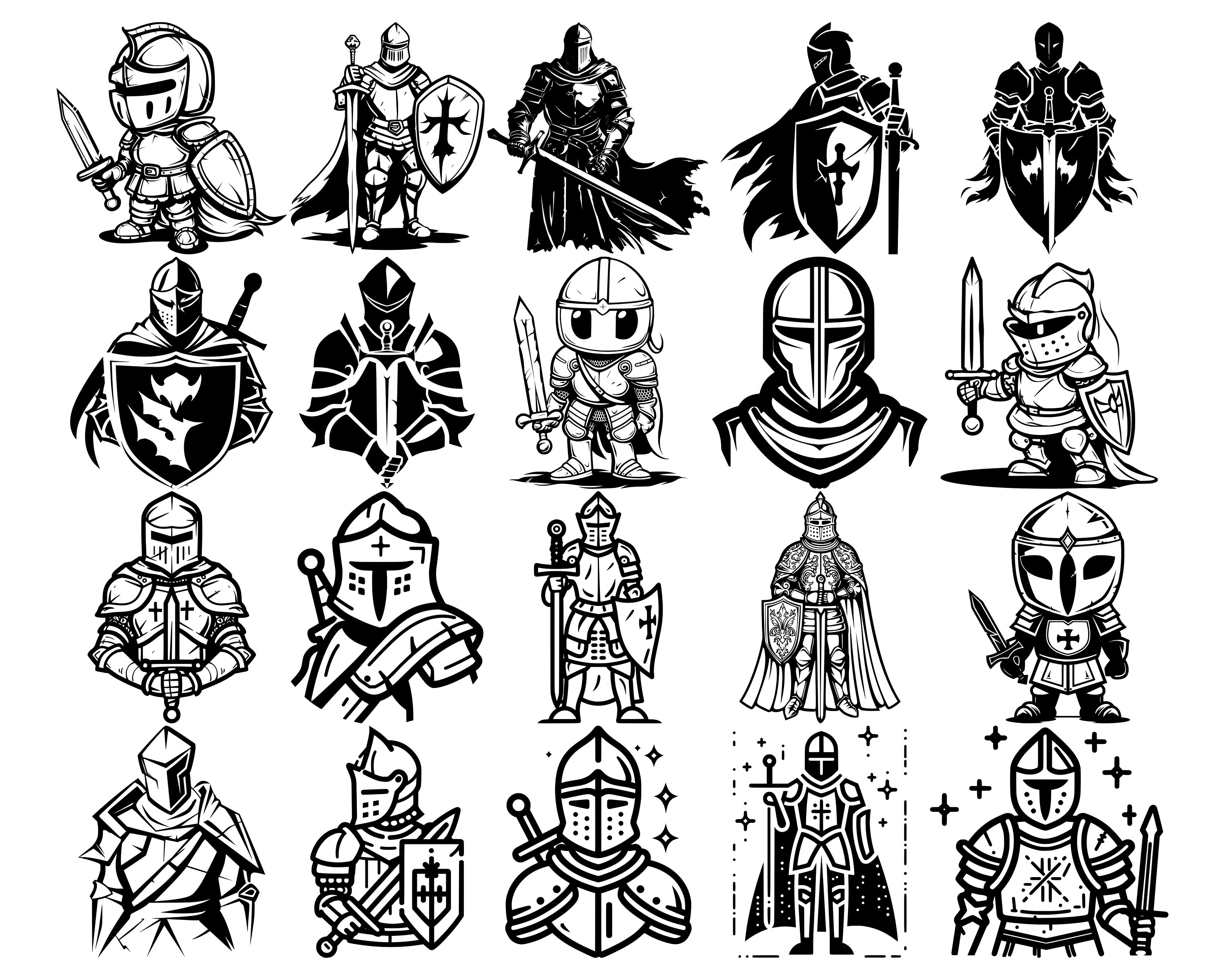 Knight SVG Bundle Medieval Knights Clipart Png Files for Download ...