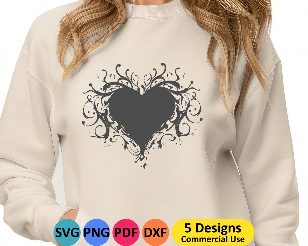 Heart SVG T-shirt Design - 5 Different Hearts Png and Pdf Cut Files for ...