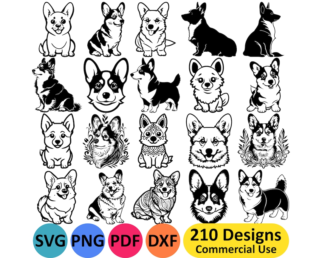 Corgi SVG Bundle 210 Different Dog Svg Designs of Corgis, Pet Animal ...