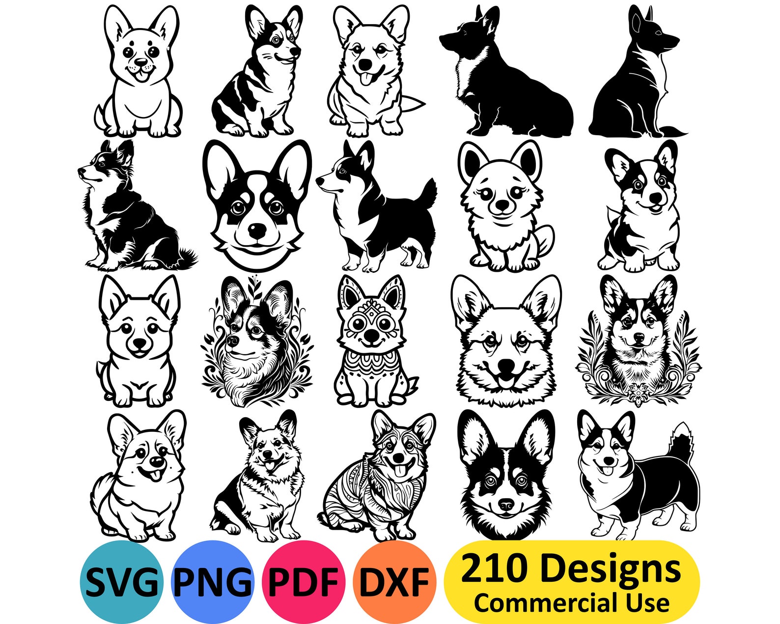 Corgi SVG Bundle 210 Different Dog Svg Designs of Corgis, Pet Animal ...