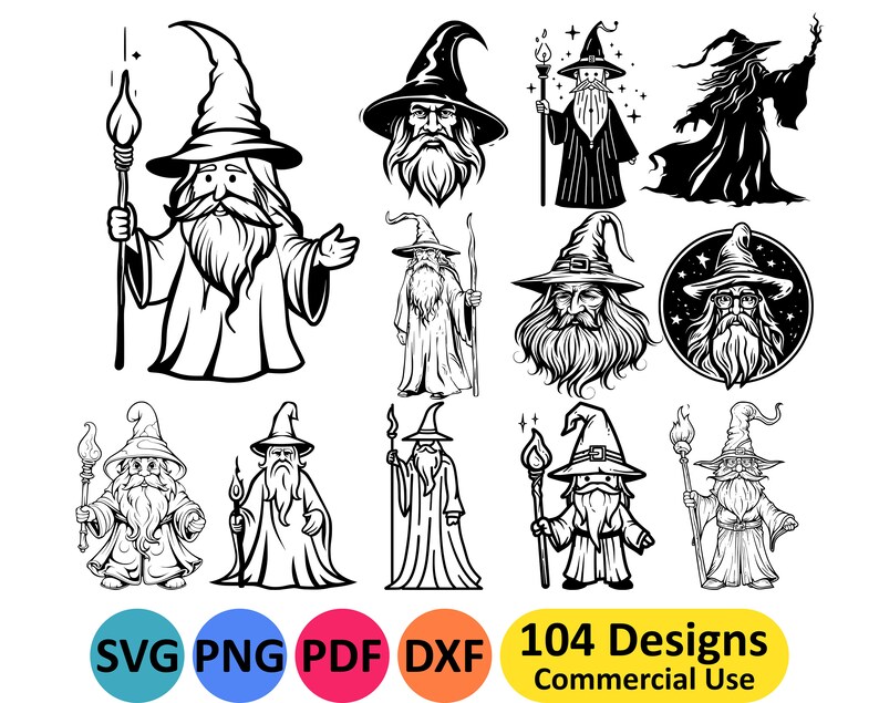 Wizard SVG Bundle Sorcerer PNG Clipart Files, Wizardry Digital Art for ...