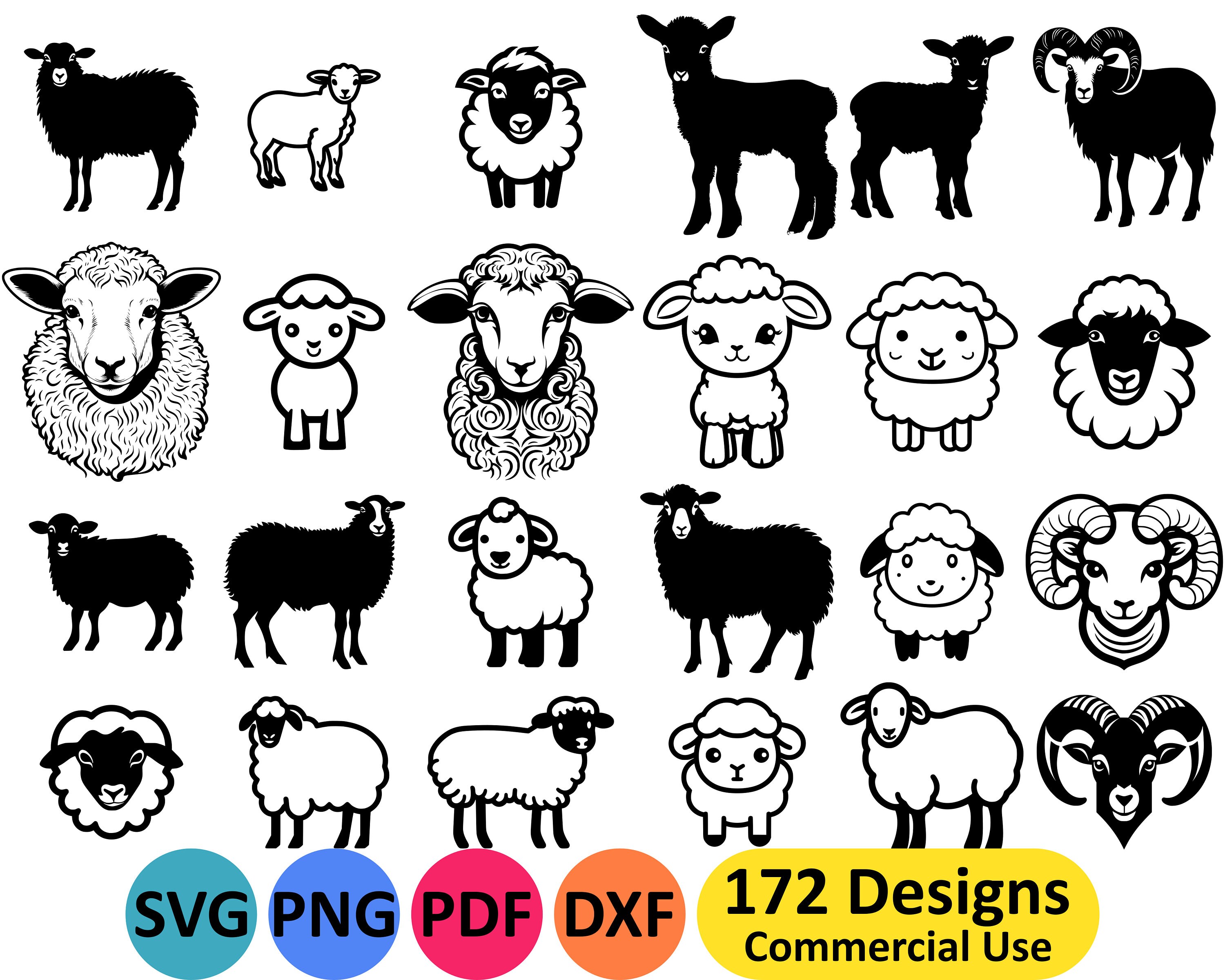Sheep SVG Bundle 172 Different Designs of Lambs, Sheep and Rams - Etsy