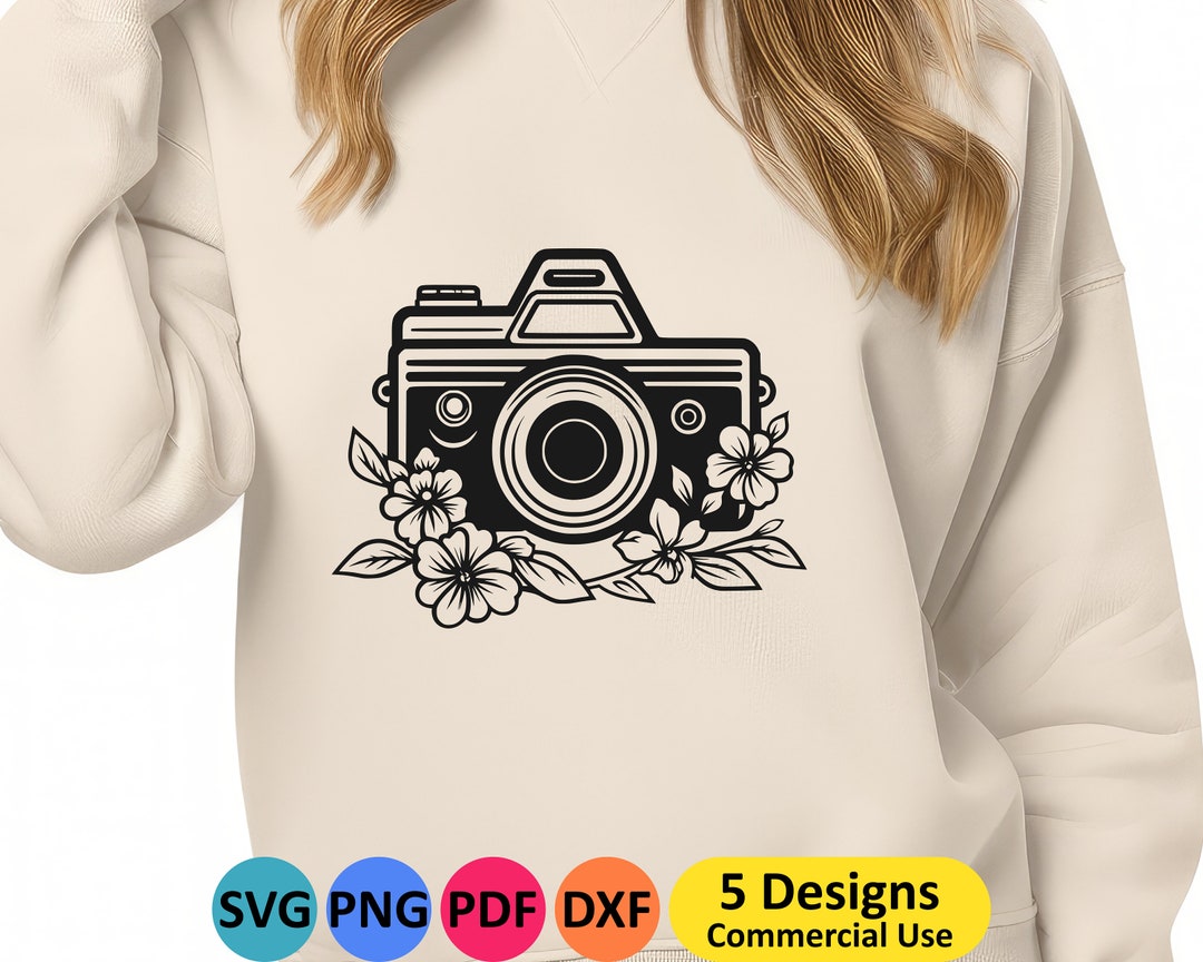 Camera SVG Photography Vector Floral Pattern, Cameraman Artwork for ...