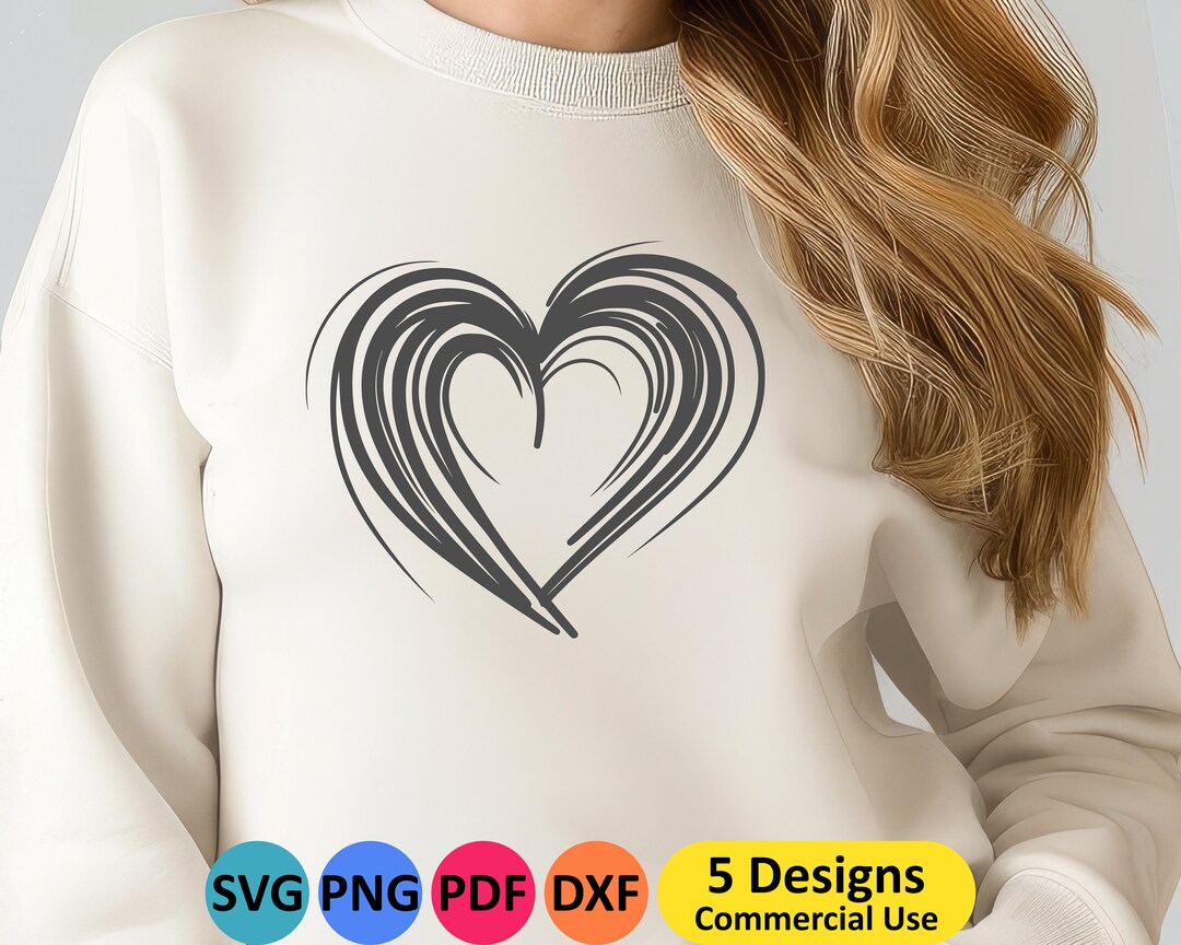 Love Heart SVG T-shirt Design - 5 Different Hearts Png and Pdf Cut ...