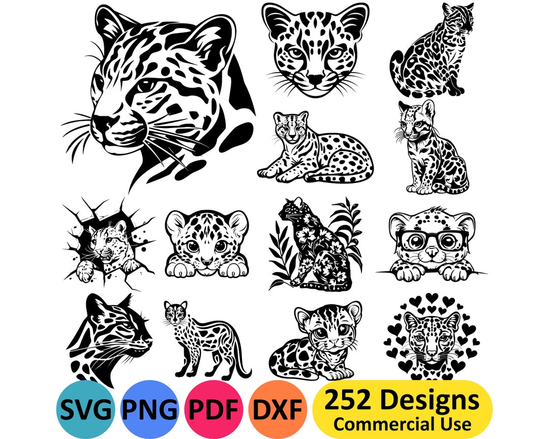 Ocelot SVG Bundle Wild Cat PNG, Cute Kitten Drawing, Printable Vector ...