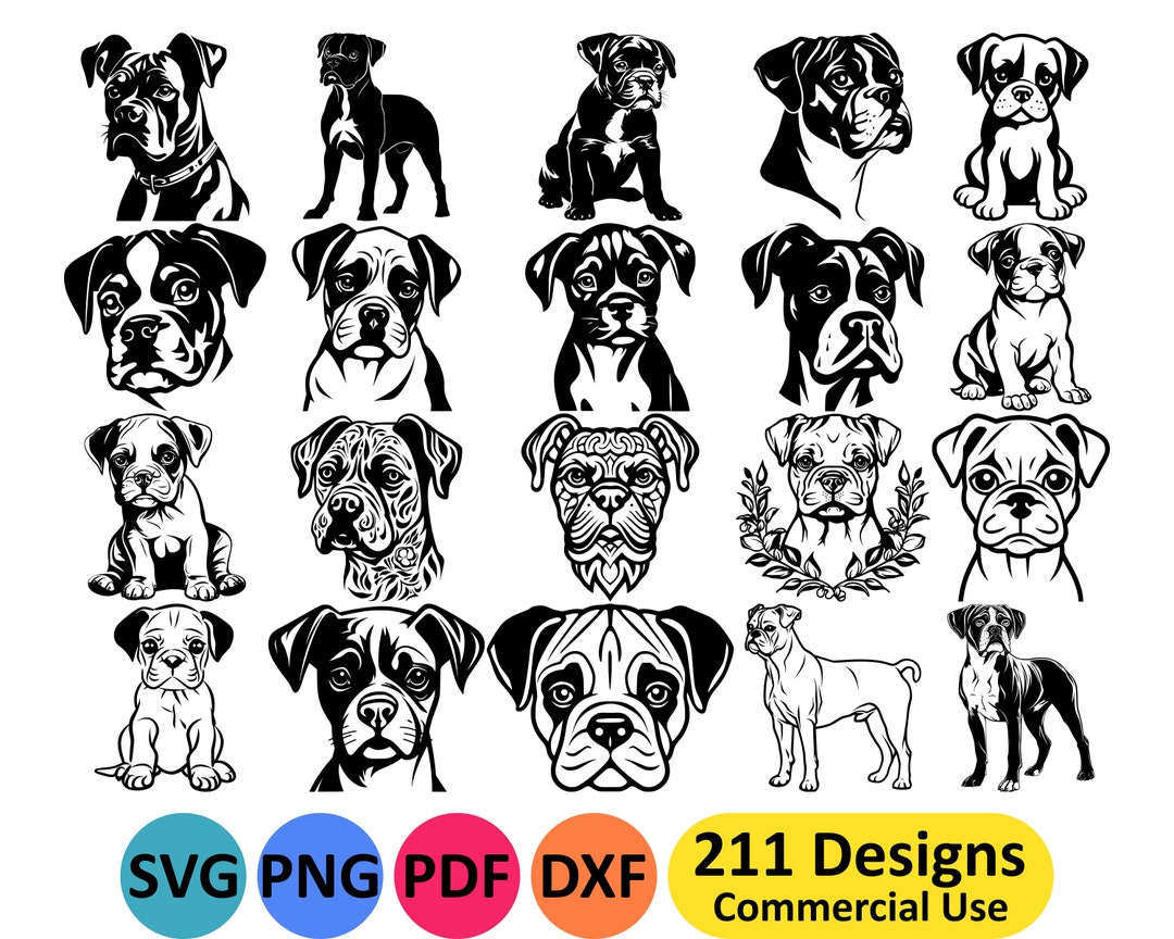 Boxer SVG Bundle Dog - 211 Different Dog Png Files, for Pet Clipart ...