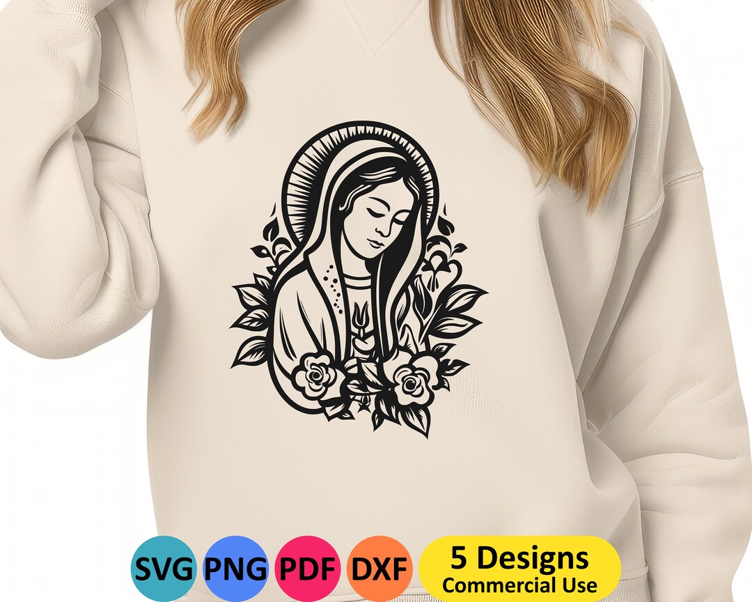 Virgen María SVG 5 diseños diferentes de camisetas o sudaderas de la ...