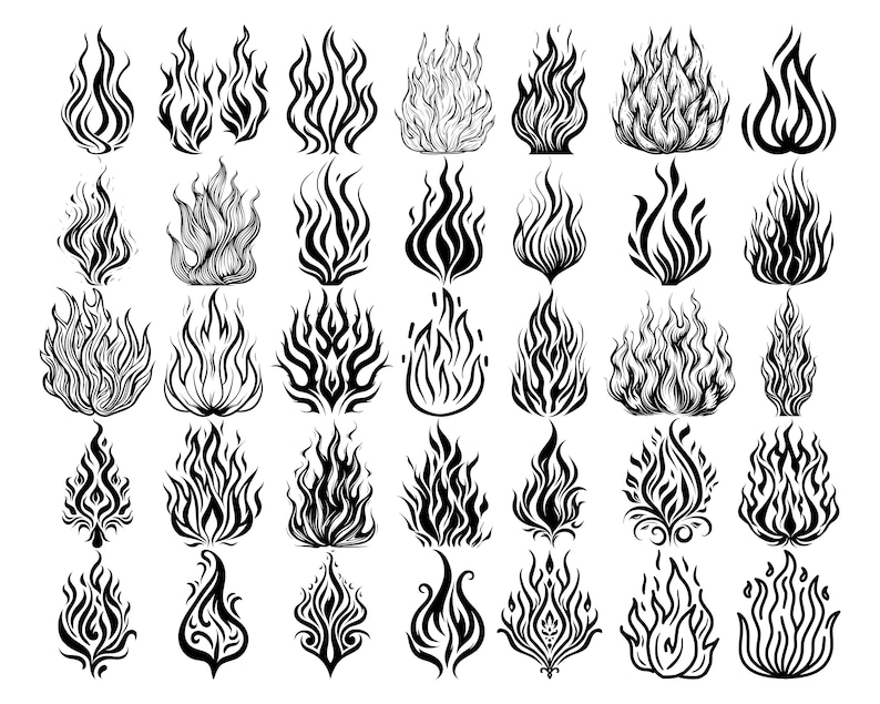Flames SVG Fire PNG Digital Artwork for Download, Printable PDF Flame ...