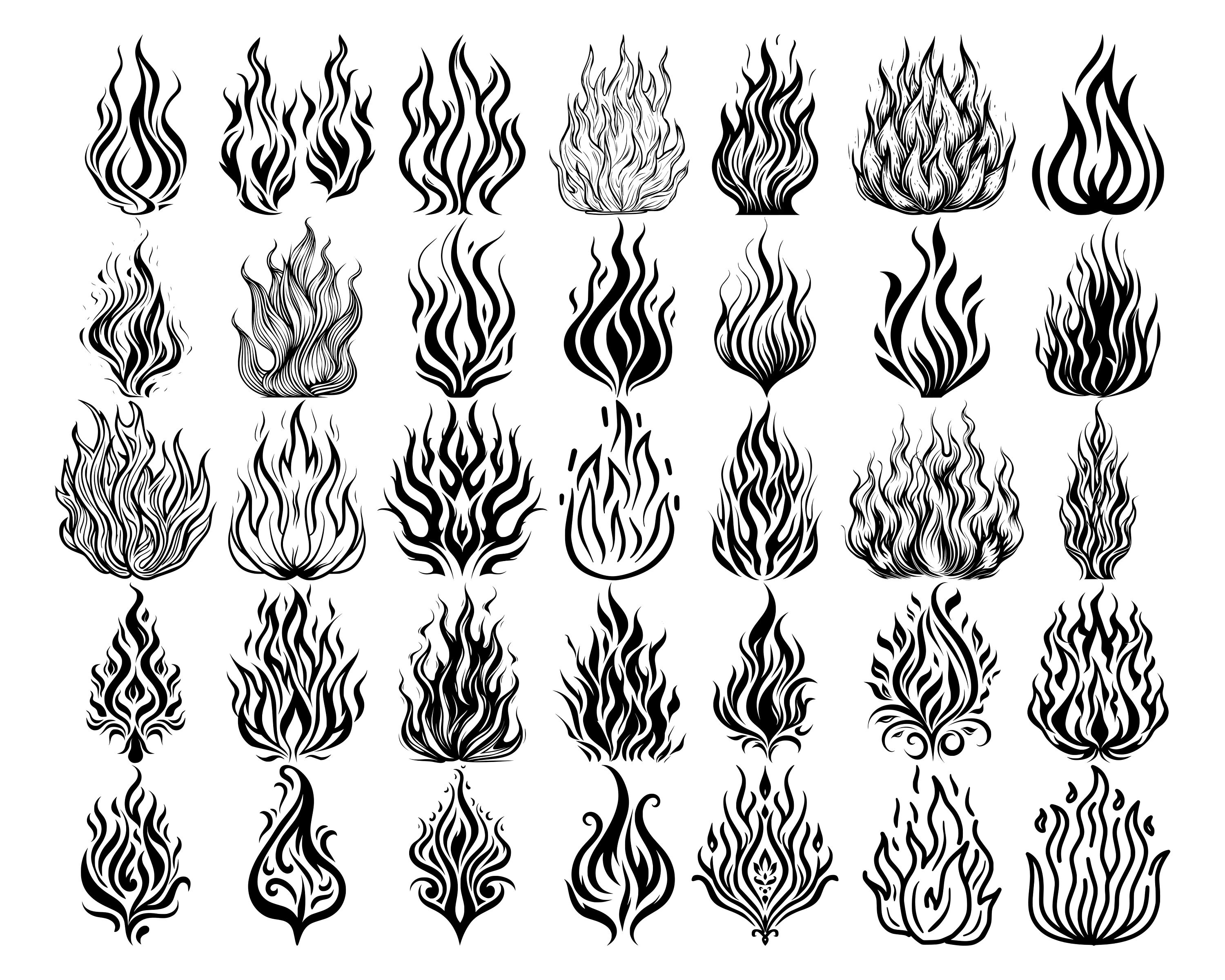 Flames SVG Fire PNG Digital Artwork for Download, Printable PDF Flame ...