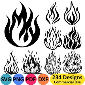 Flames SVG Fire PNG Digital Artwork for Download, Printable PDF Flame ...
