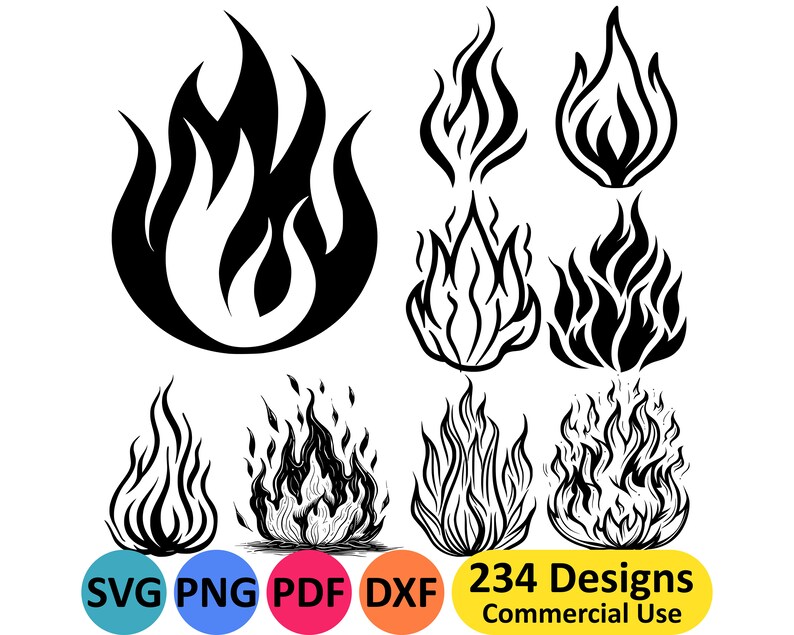 Flames SVG Fire PNG Digital Artwork for Download, Printable PDF Flame ...