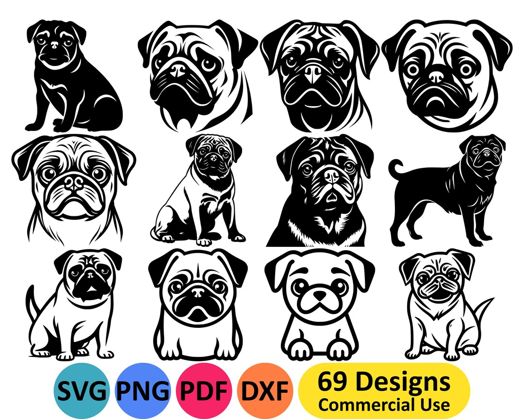 Pug SVG Bundle 69 Different Dog Svg Designs of Pugs - Etsy