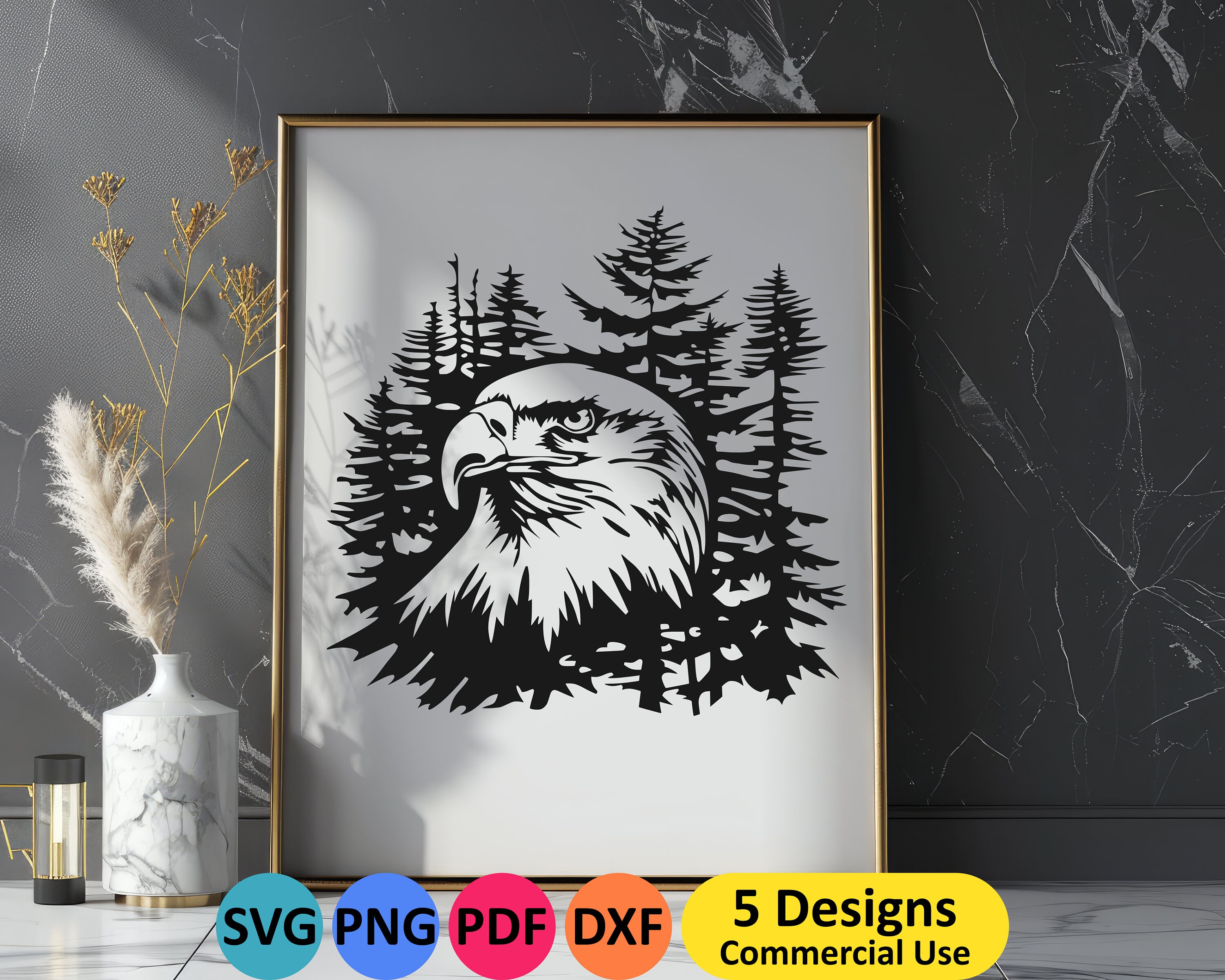 Eagle SVG Bird of Prey With Trees Png, Vector Illustration With Forest ...