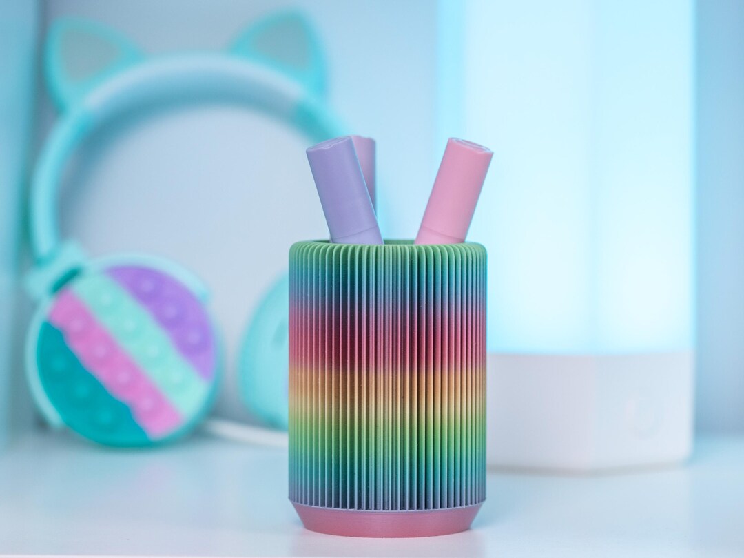 Rainbow Desk Organizer – 3D Printed Pen Holder, Colorful Office Decor ...