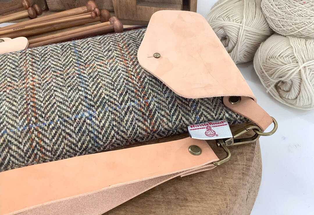Harris Tweed Knitting Needle Case With Leather Strap - Handcrafted Gift ...