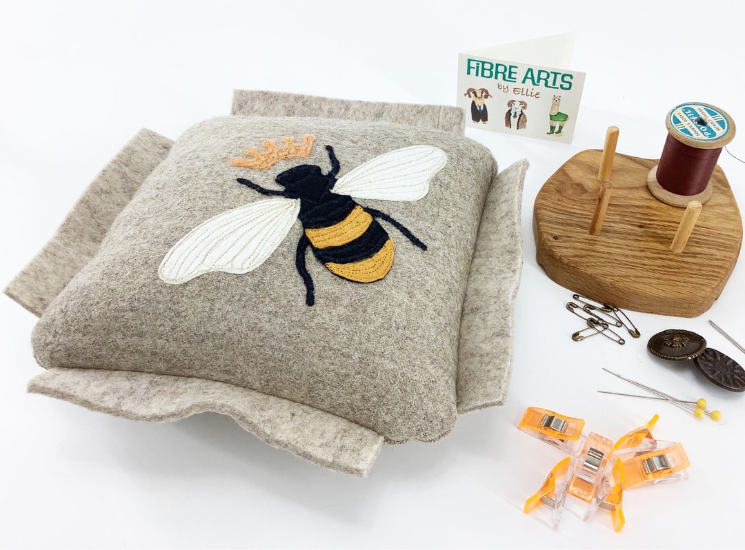 Queen Bee Pin Cushion Oak Wooden Thread Spool Bobbin Holder Set. Hand ...