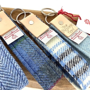 Harris Tweed Keyring With Natural Leather Trim - Handcrafted ...