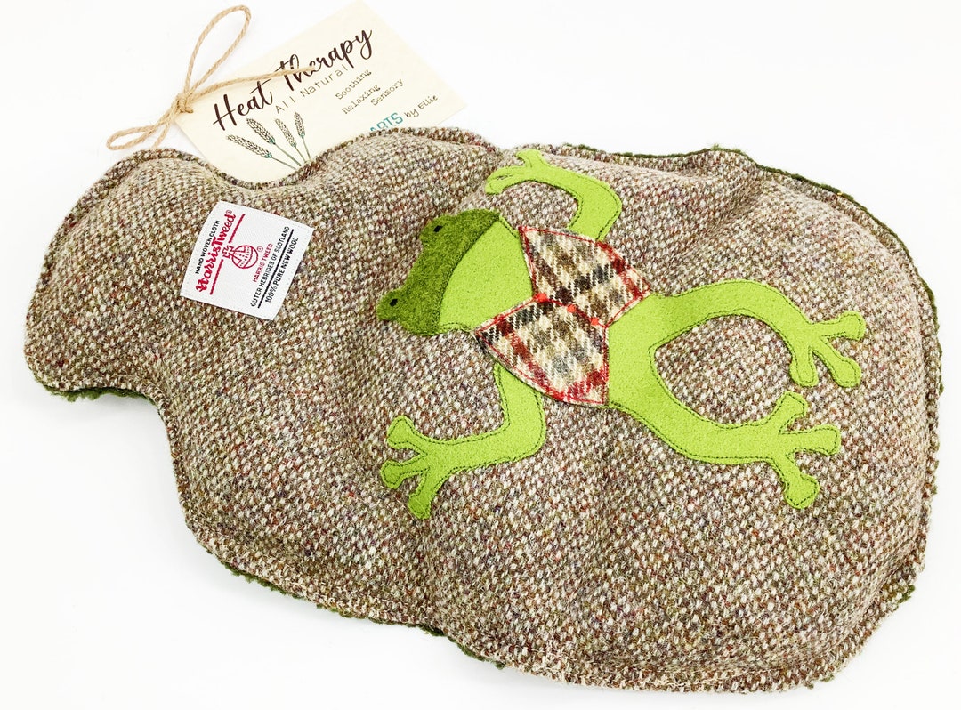 Frog Wheat Bag. Harris Tweed Wool Applique & Sherpa Fleece. Hot Water Bottle Option. Scented or ...