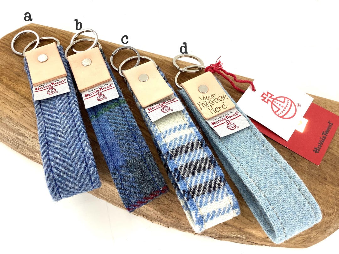 Harris Tweed Keyring With Natural Leather Trim - Handcrafted ...