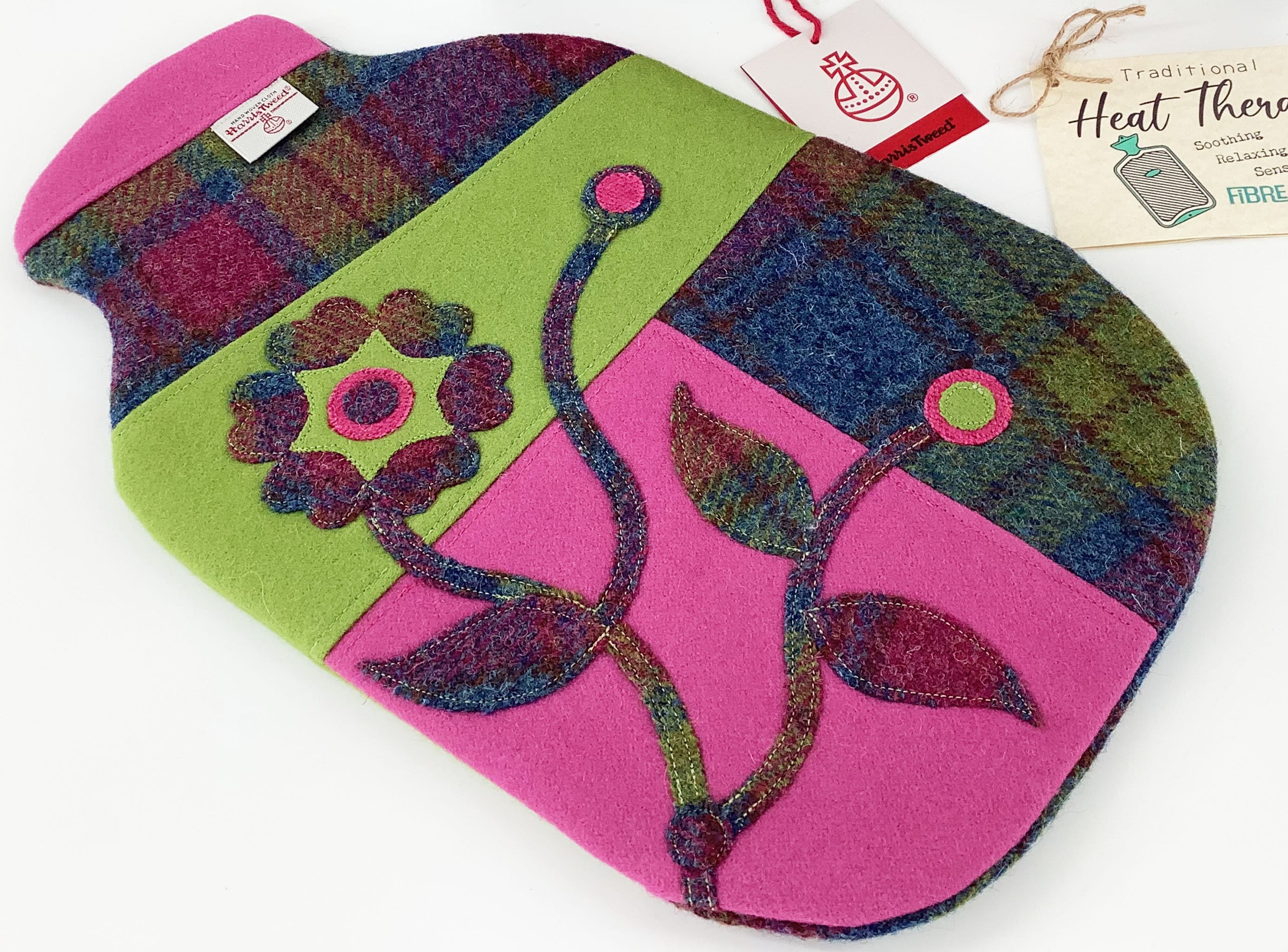 Harris Tweed Hot Water Bottle Cover: Patchwork Flower Applique - Etsy