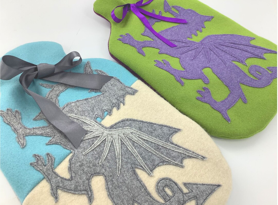 Welsh Dragon Wool Applique Hot Water Bottle Cover 2 Litre Custom Harris ...