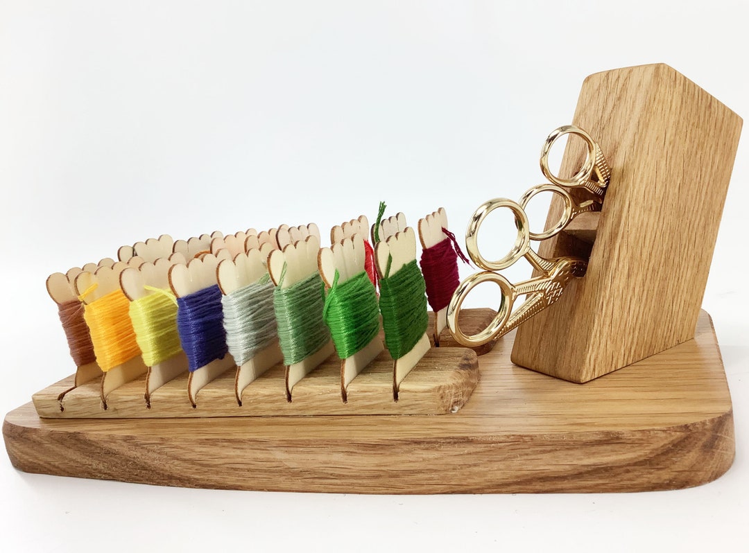 Handcrafted Oak Floss Bobbin Rack With Scissors Storage - Embroidery ...