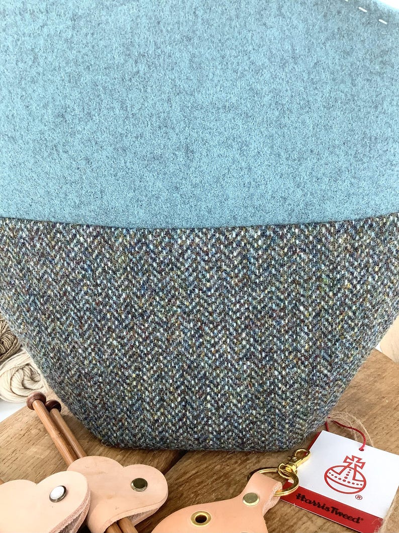 Patchwork Harris Tweed Knitting Project Bag, Leather Strap & Yarn ...