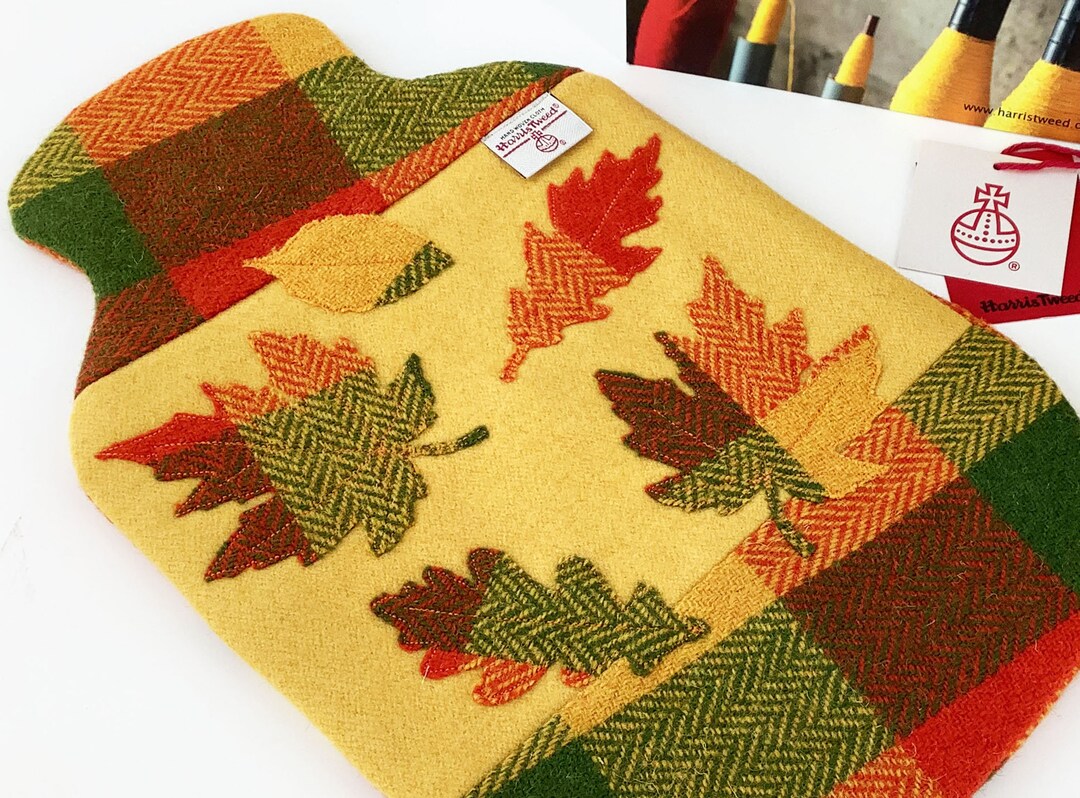 Harris Tweed Hot Water Bottle Cover Patchwork Leaf Applique Scottish ...