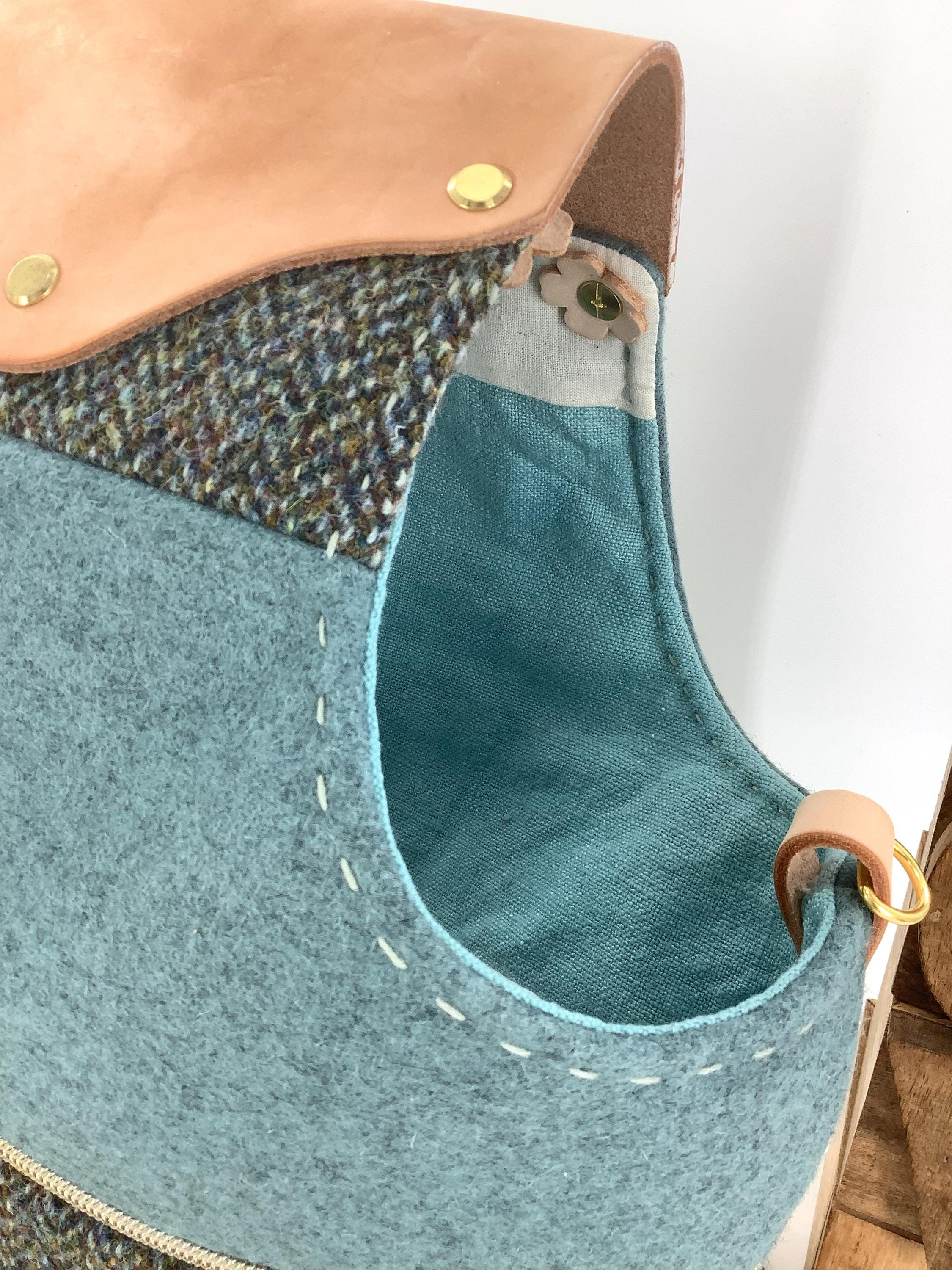 Patchwork Harris Tweed Knitting Project Bag, Leather Strap & Yarn ...