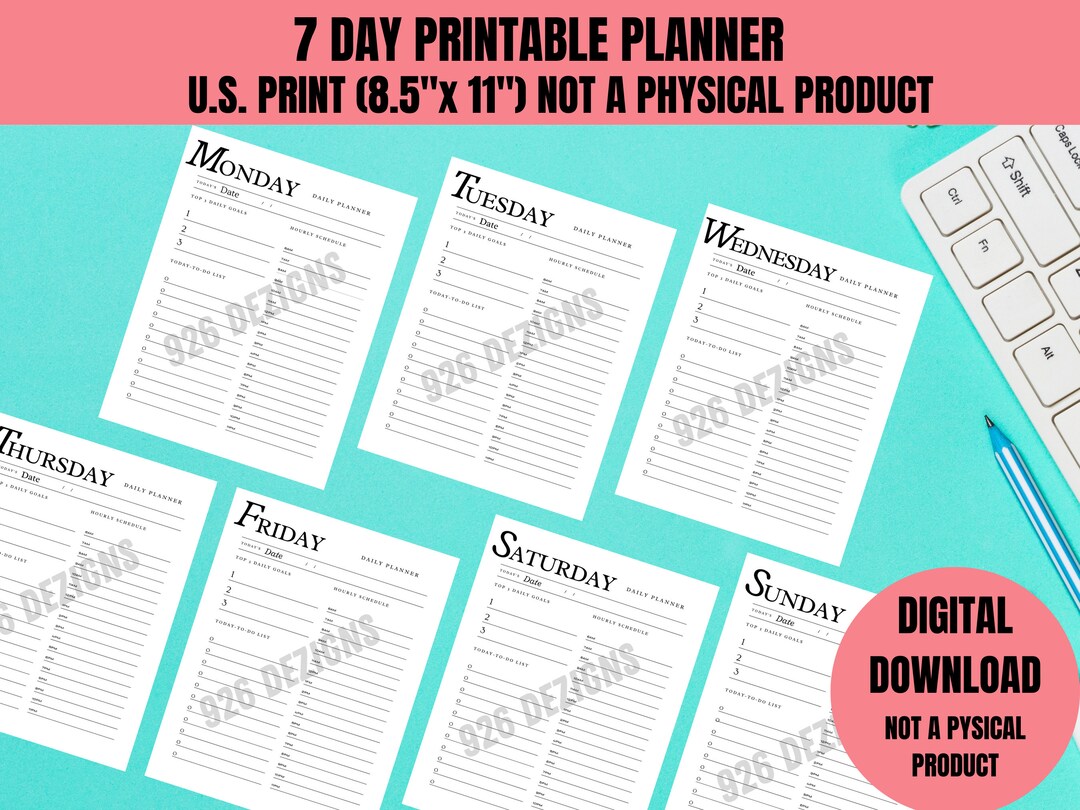 7 Day Weekly Printable Planner | 7 Day Printable Daily Planner ...